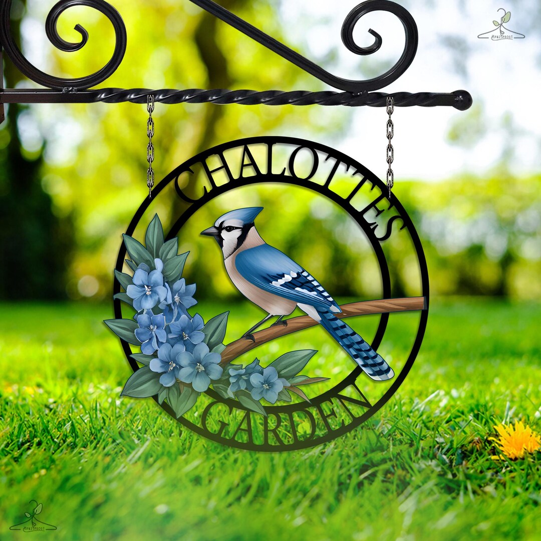 Custom Blue Jay Bird Garden Sign, Personalized Metal Garden Decor, Gift ...