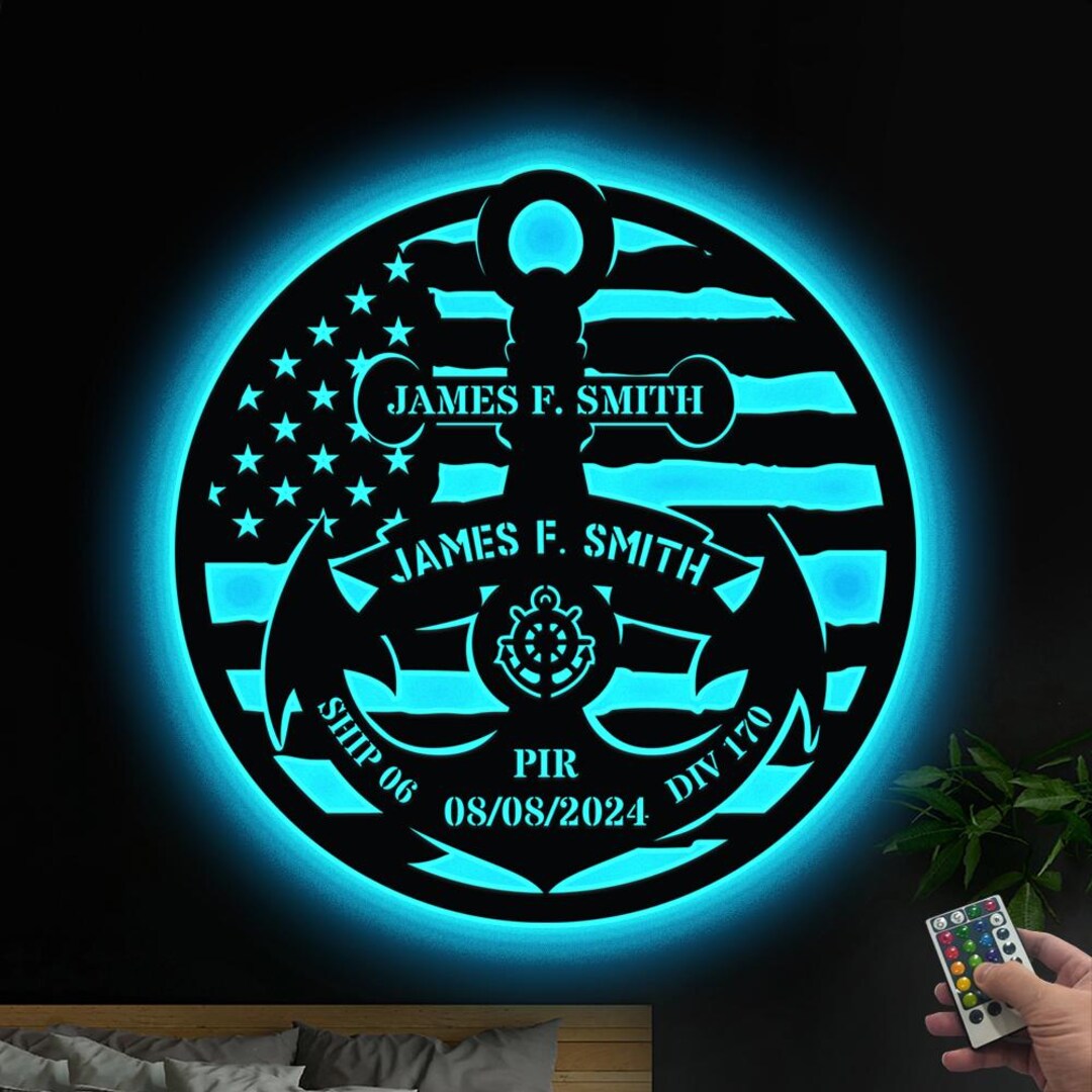 Personalized Metal Navy Anchor Sign With Led Light, Nautical Sign, Navy ...