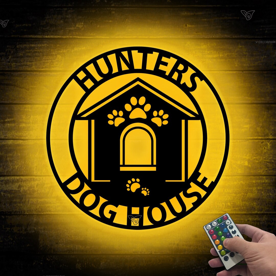 Personalized Dog House Dog Name Metal Sign With Led Light, Metal Dog ...