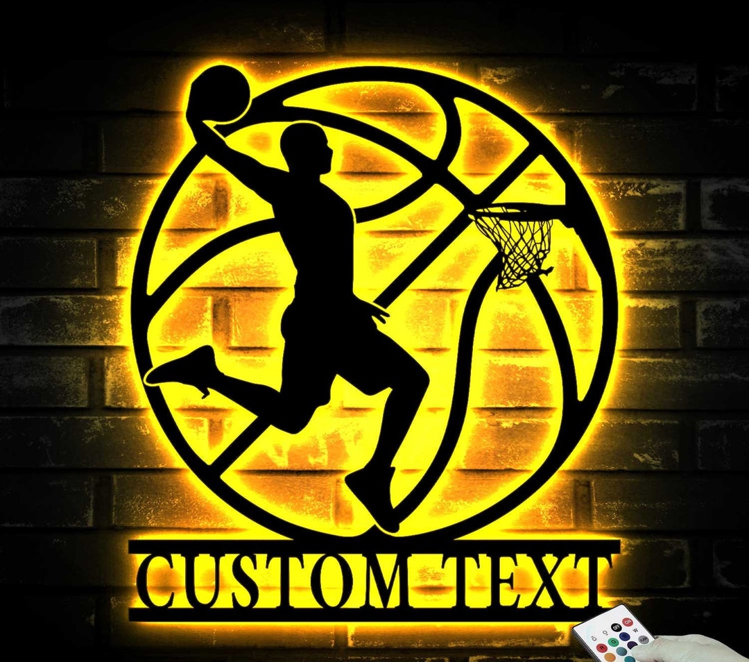Custom Man Basketball Metal Wall Art With LED Light Personalized Player ...
