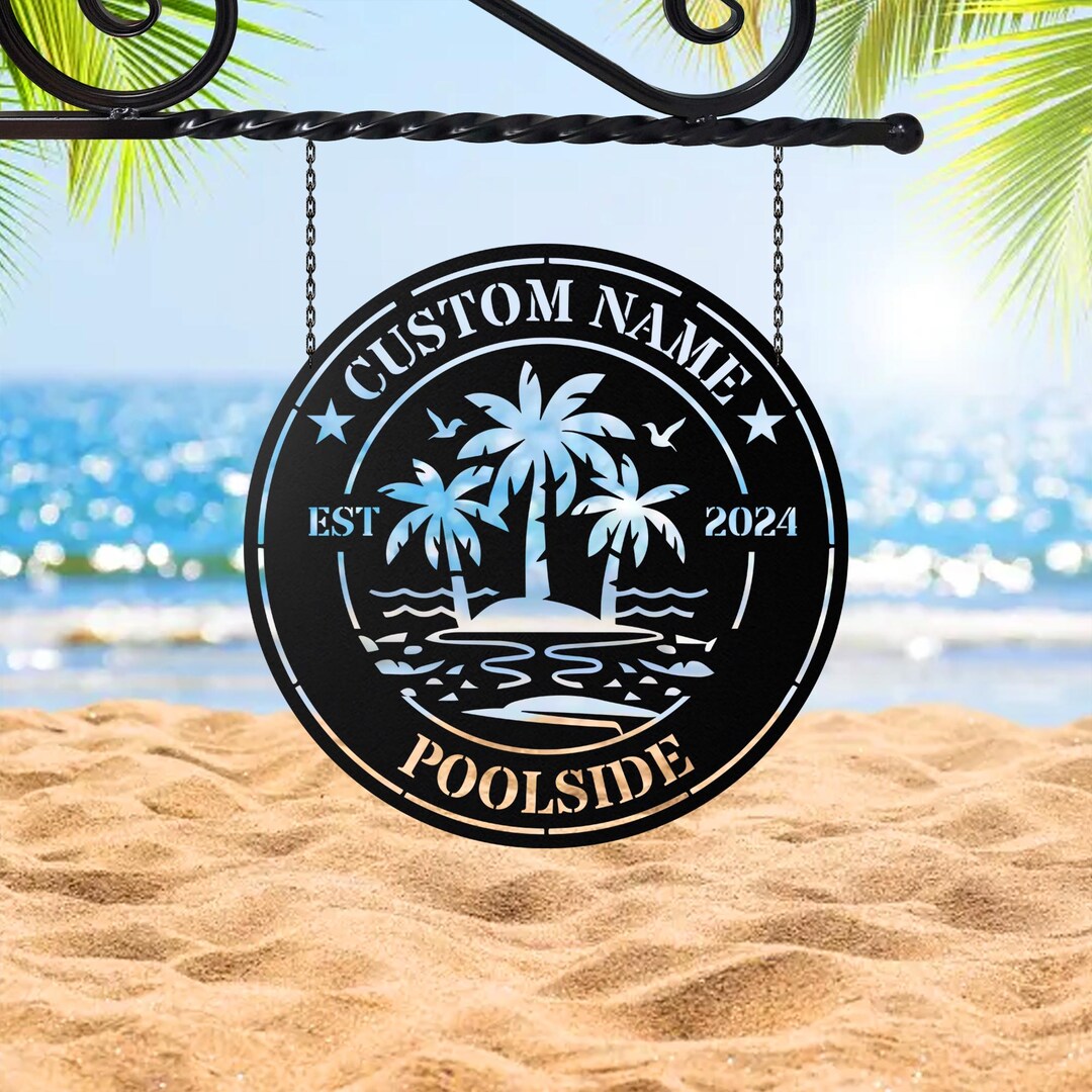 Personalized Metal Poolside Sign Wall Art | Metal Swimming Pool Sign ...