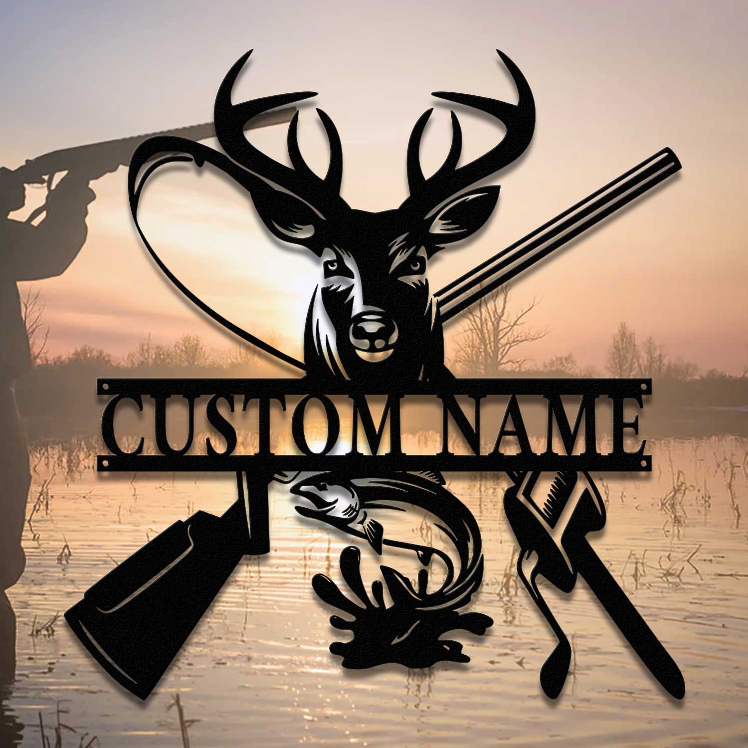 Custom Deer Hunting Fish Hook Metal Sign LED Lights, Deer Hunting Signs ...