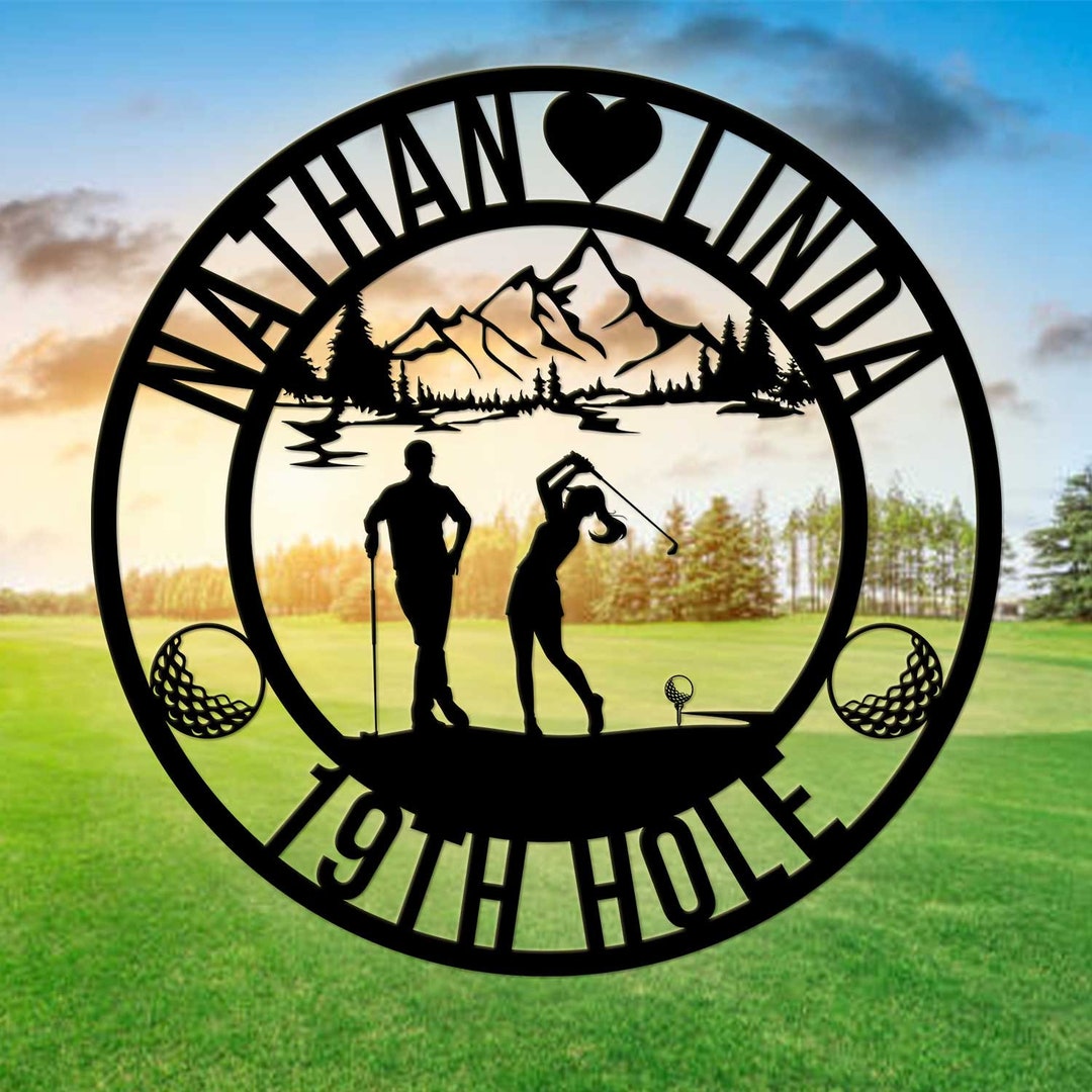 Custom Golf Metal Sign Wall Art, Personalized 19th Hole Sign Golf Name ...