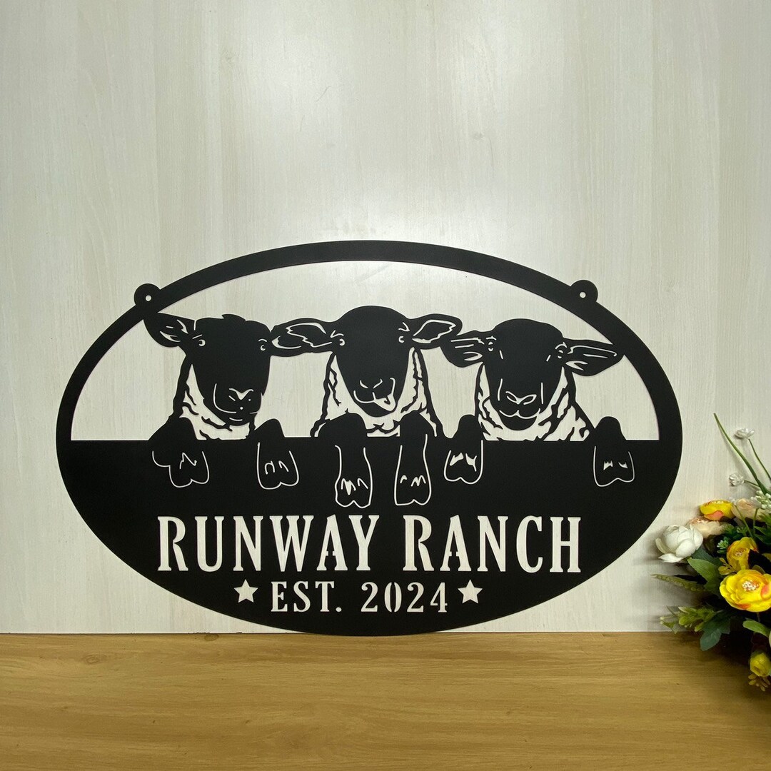 Custom Sheep Farmhouse Metal Wall Art, Sheep Ranch Decor, Garden Sign ...