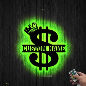 Custom Dollar Money Symbol Metal Wall Art With Led Lights Personalized ...