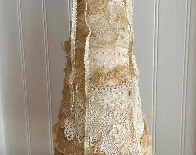 Textured Shabby Tall ANTIQUE Fabric/laces Christmas Tree! Neutrals! - Etsy