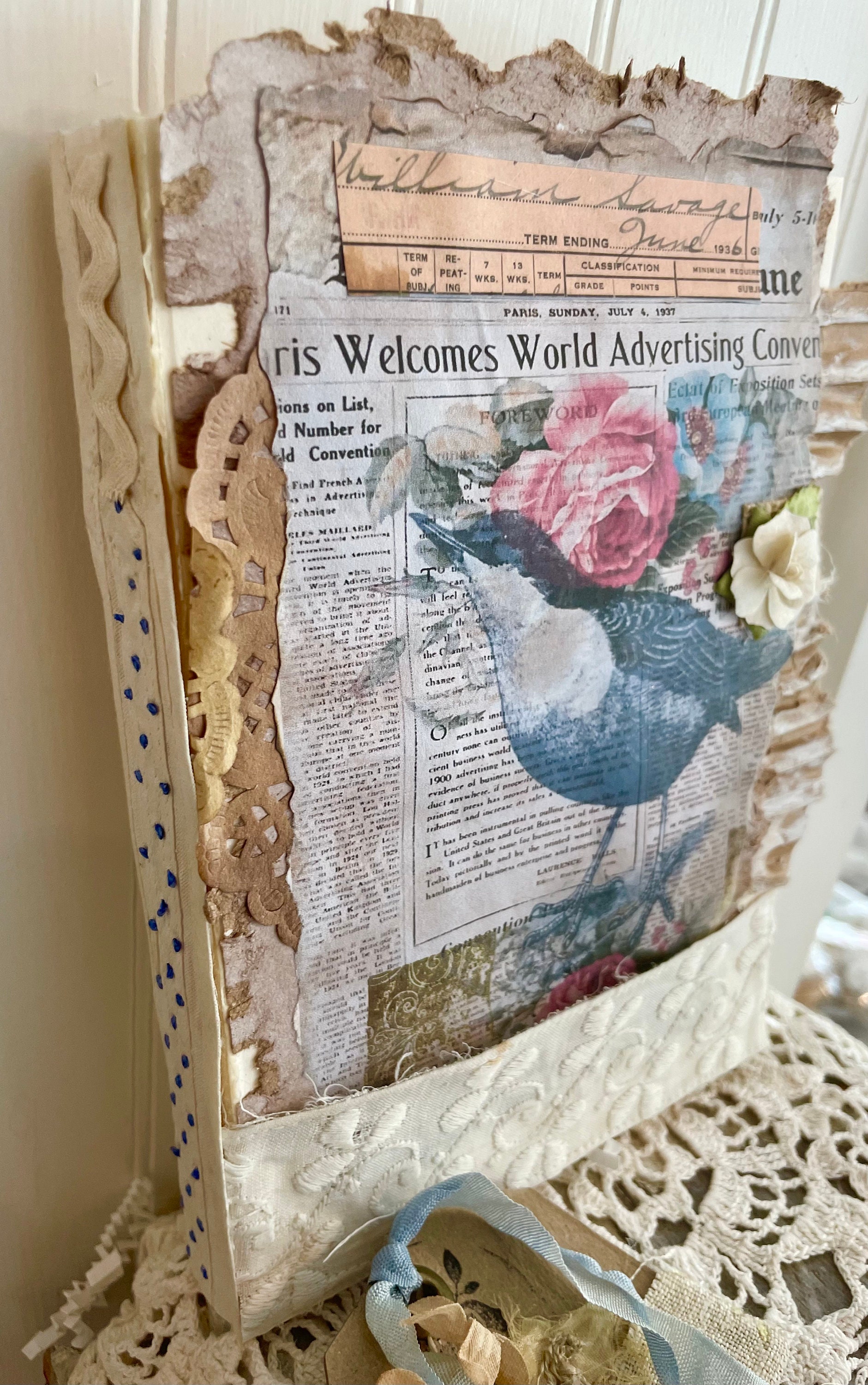 Vintage Bird Altered ART Book Shabby Details - Etsy