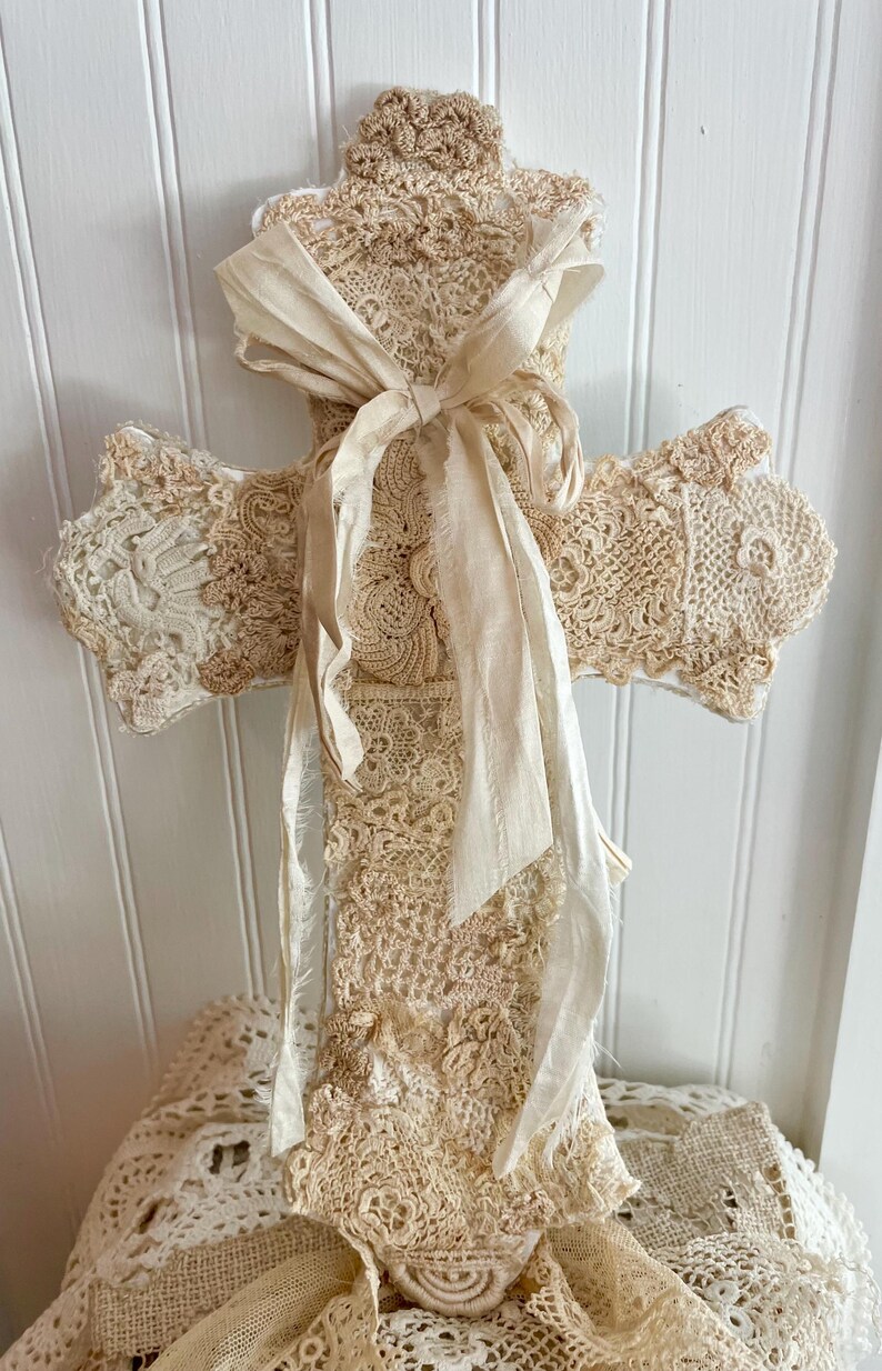 BEAUTIFUL Shabby Antique Ecru LACE Cross A Keepsake - Etsy