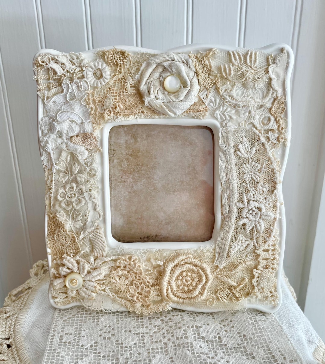 SWEET Shabby Antique LACE Picture Frame! - Etsy
