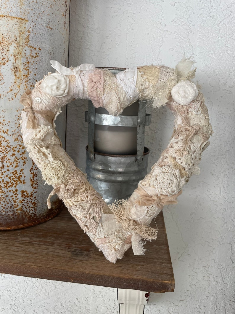 Very PRETTY Little HEART Wreath Tattered With Creams & PINKS Vintage ...