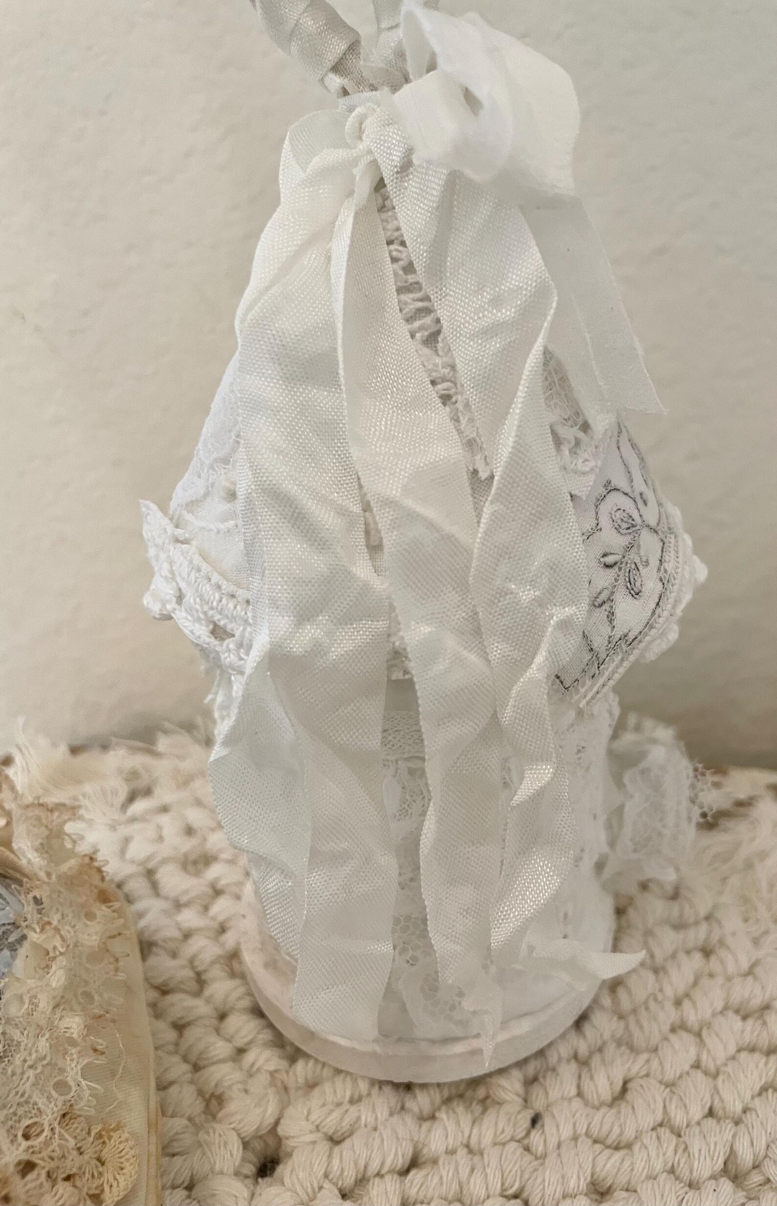 Darling Little Vintage LACE Birdhouse! Pretty Embroidered Fabric ...