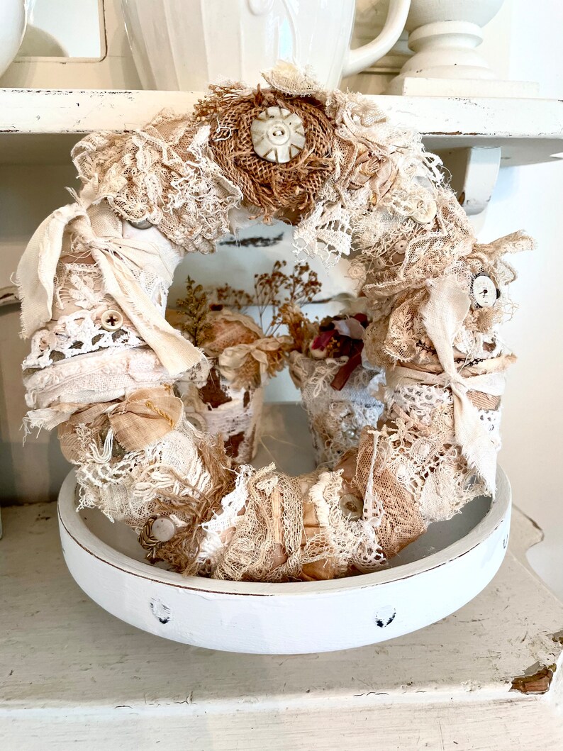 Faded Vintage RUSTIC Tattered Small Fabric Wreath - Etsy