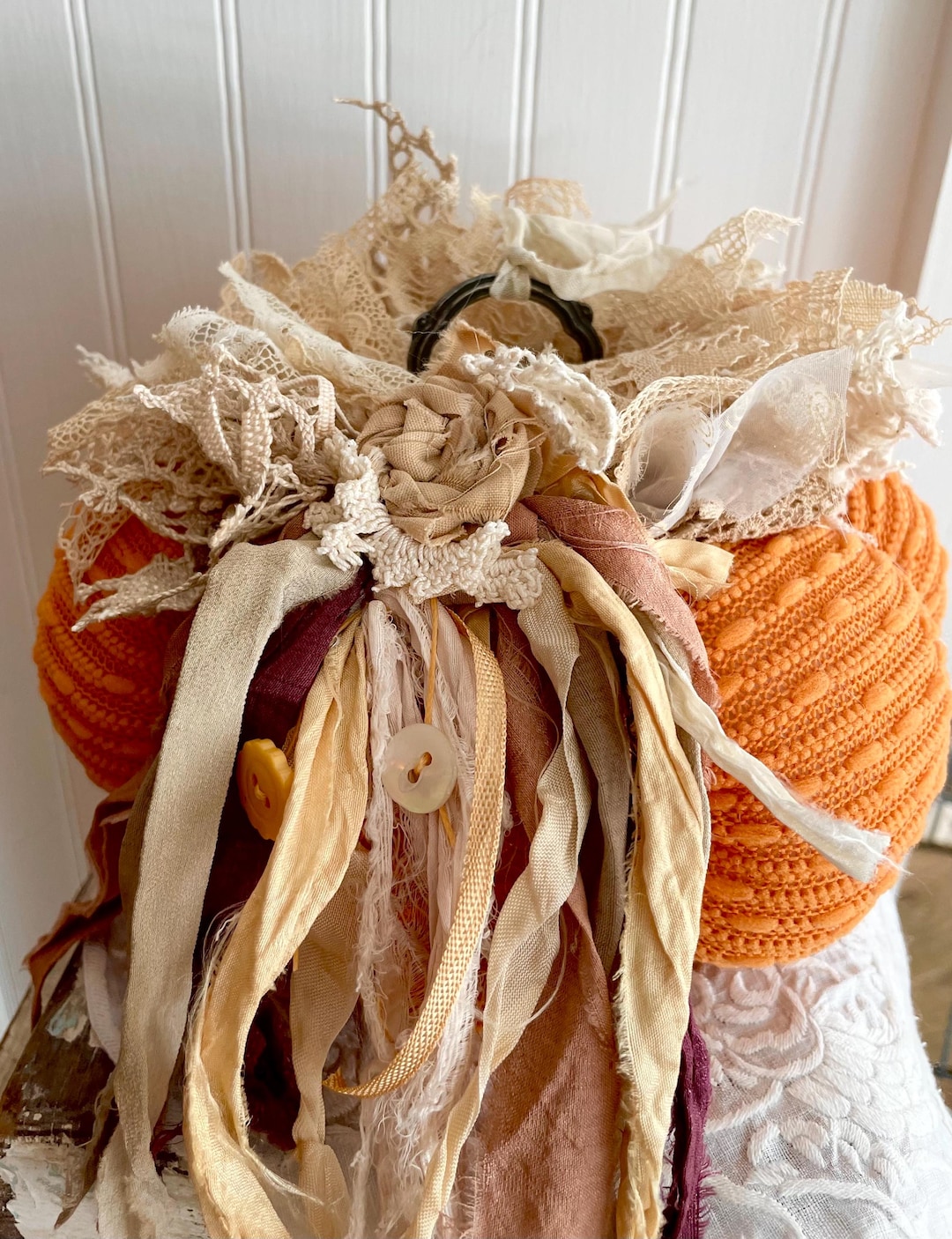 RUSTIC Style Fabric Golden Orange Pumpkin!antique Laces & Trims-plus ...