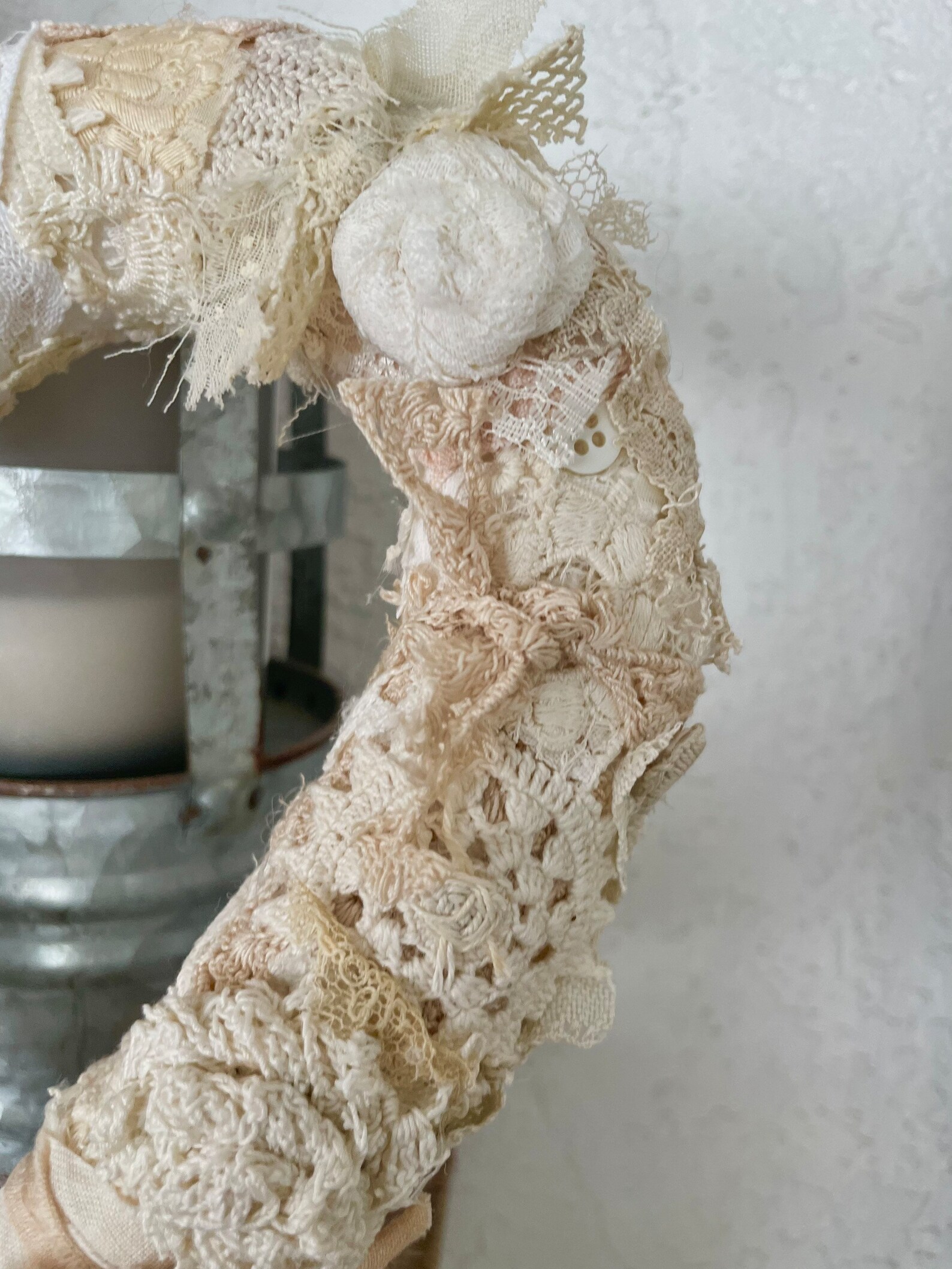 Very PRETTY Little HEART Wreath Tattered With Creams & PINKS Vintage ...