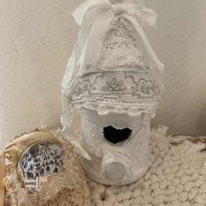 Darling Little Vintage LACE Birdhouse! Pretty Embroidered Fabric ...