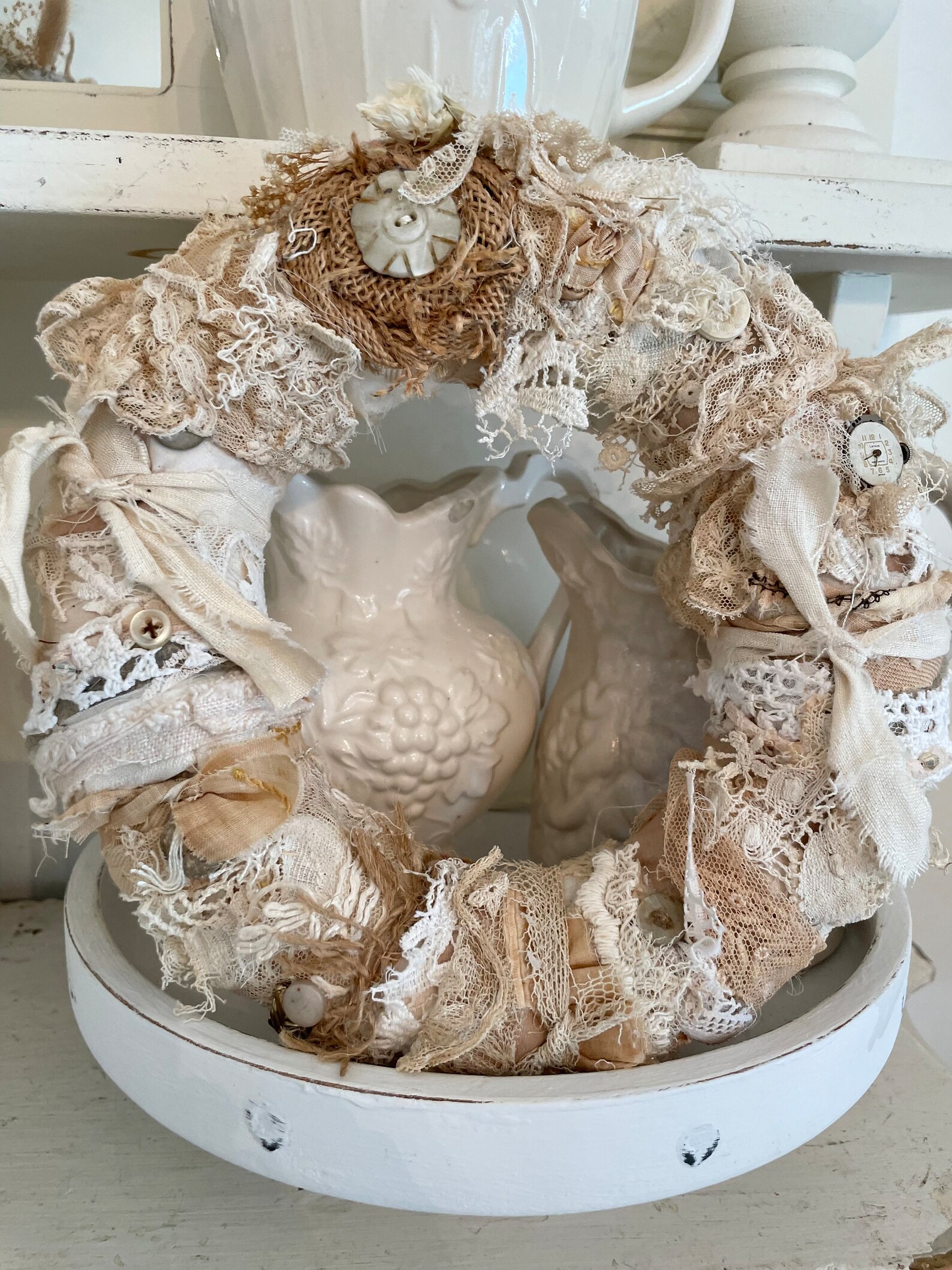 Faded Vintage RUSTIC Tattered Small Fabric Wreath - Etsy