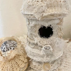 CUTE Tattered Vintage Fabric & Lace Shabby Birdhouse! Spring Sweet! - Etsy