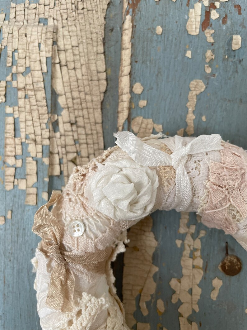 Very PRETTY Little HEART Wreath Tattered With Creams & PINKS Vintage ...