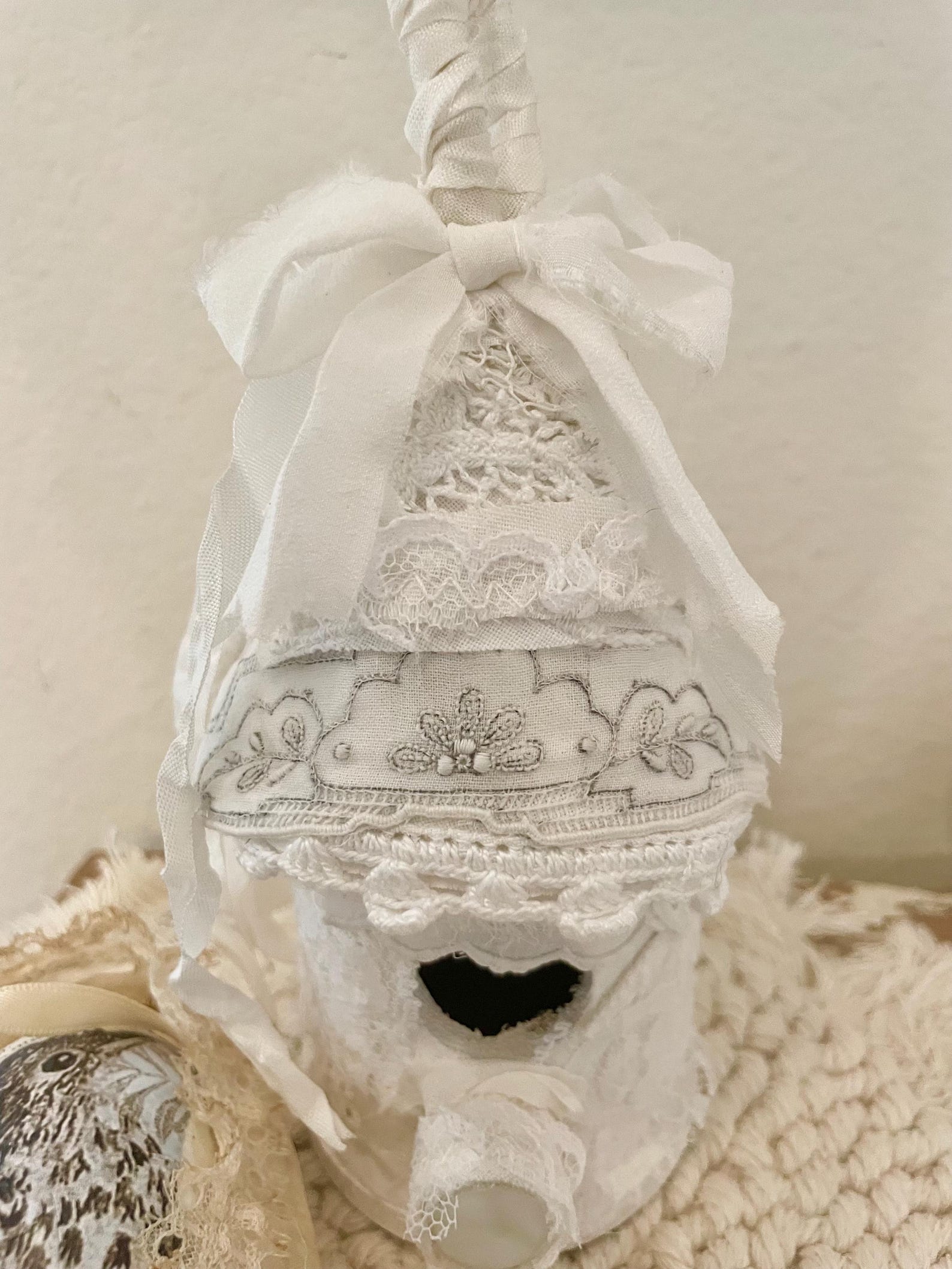 Darling Little Vintage LACE Birdhouse! Pretty Embroidered Fabric ...