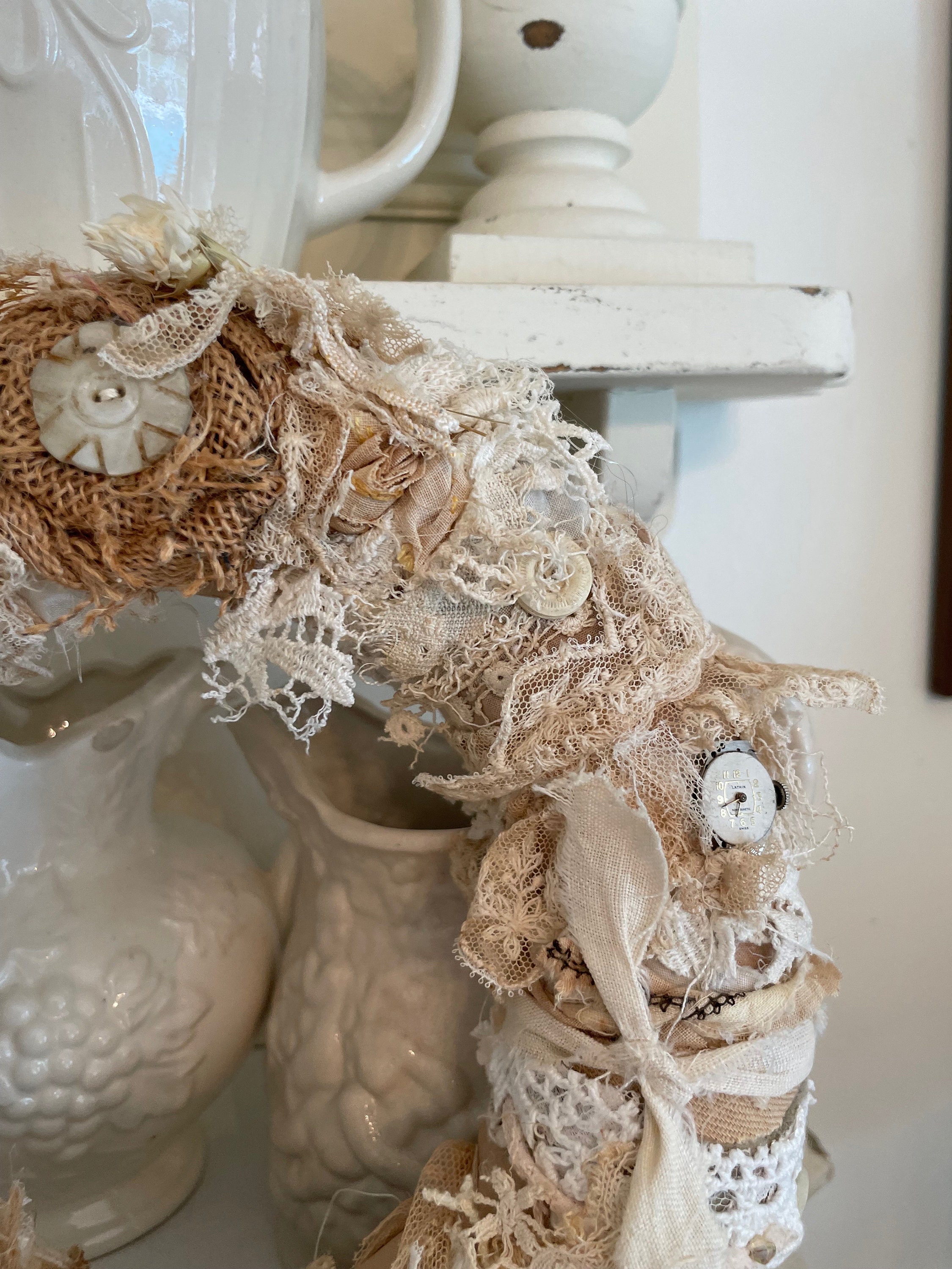 Faded Vintage RUSTIC Tattered Small Fabric Wreath - Etsy