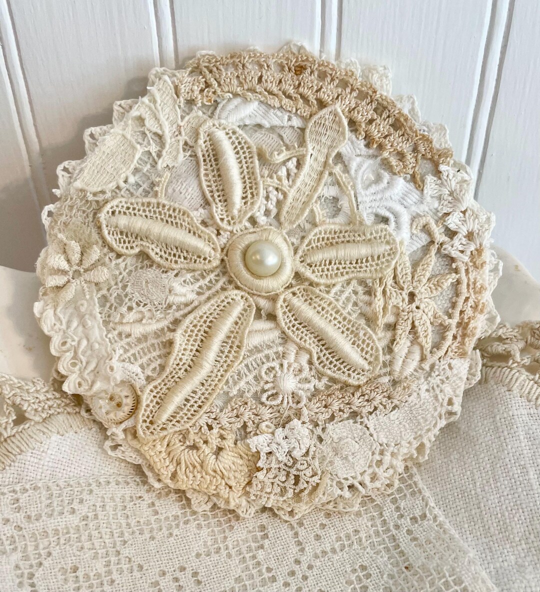Beautiful SHABBY Antique Lace & Fabric Pin/ Corsage! - Etsy