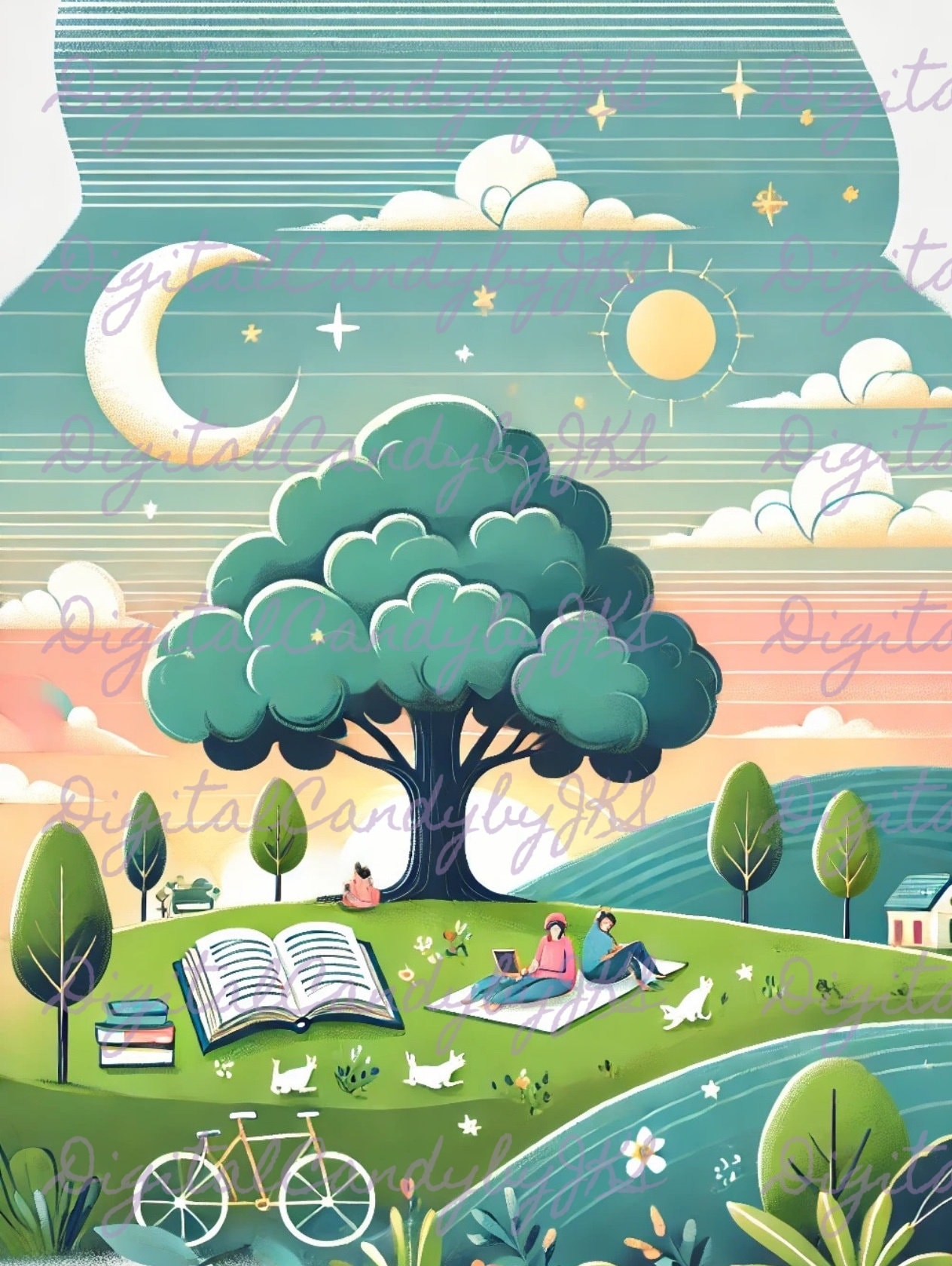 Reading at the Park Digital Art Screensaver for Kobo Libra Color E ...