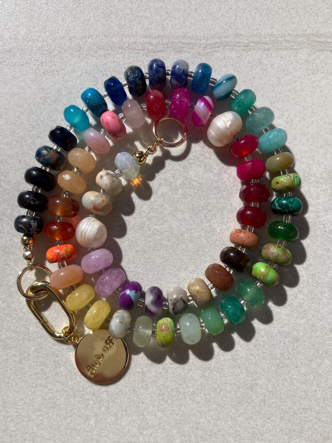 Rainbow Necklace | Natural Gemstone Necklace | Colourful Beaded ...