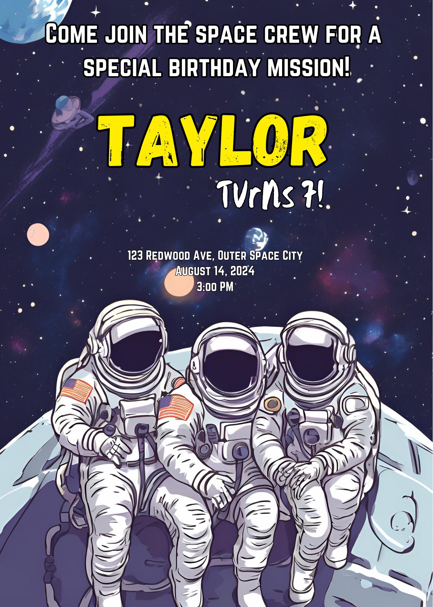 Space-themed/ Outer Space Birthday Party Invitation Canva Template V2 ...