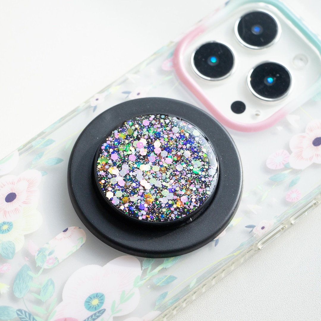 Black Glitter Resin Magnetic Grip, Phone Grip for Kindle, Magnetic ...