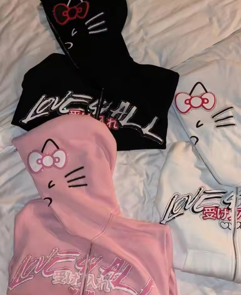 Cute Kawaii Y2K Kitty Inspired Hoodie, Oversized - Etsy