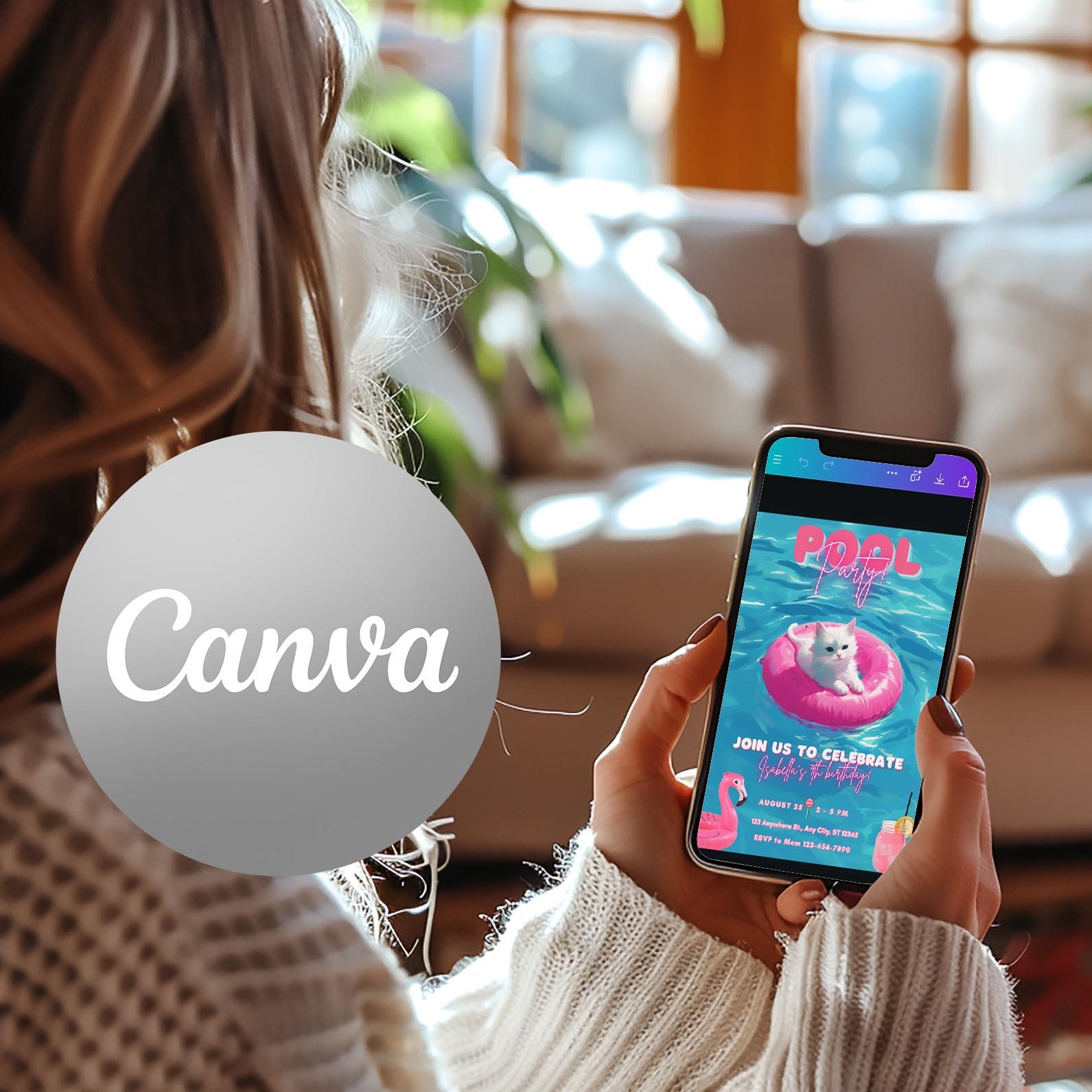 Kitty Pool Party Invitation, Tween Teen Girl Pool Birthday Invitation ...