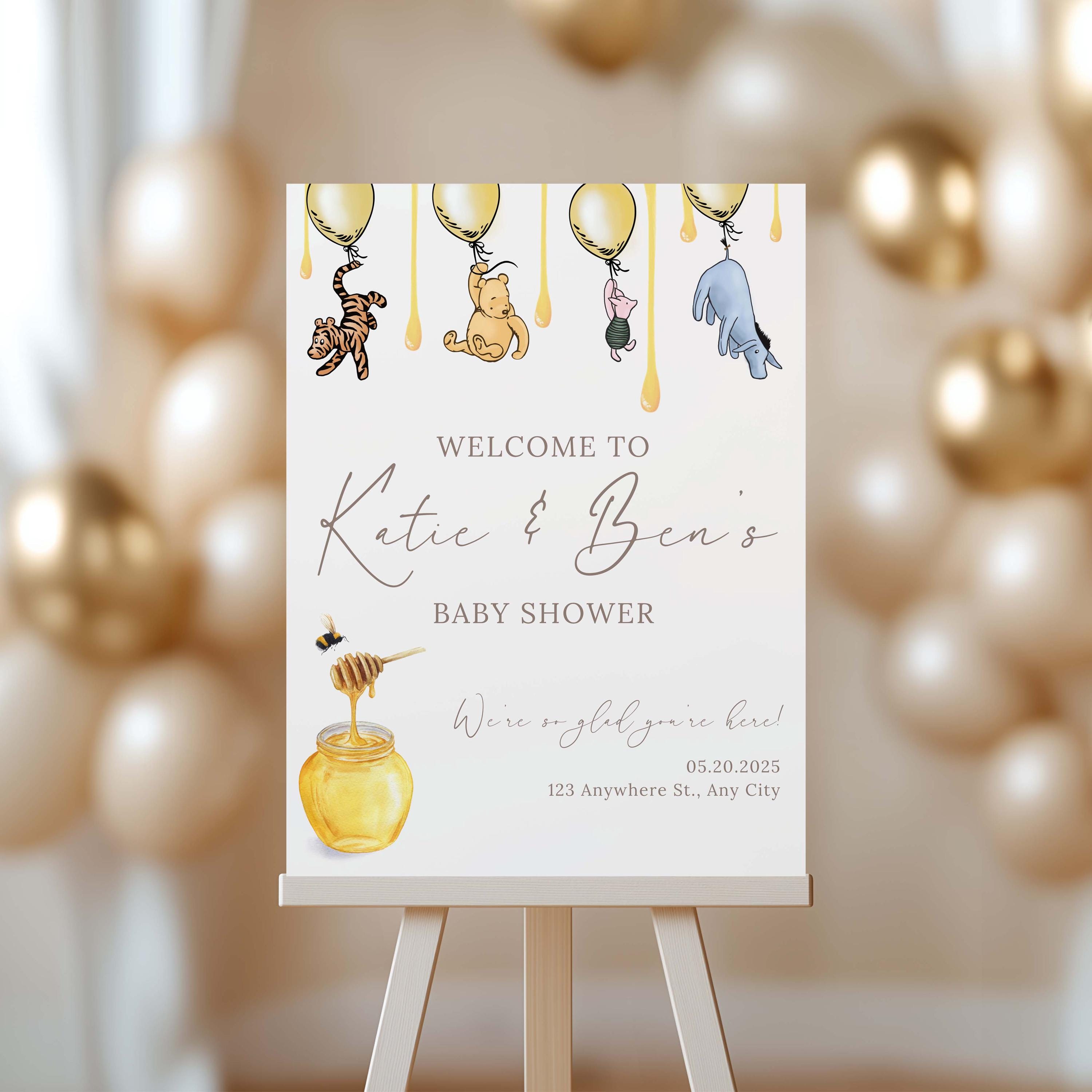 Classic Winnie the Pooh Baby Shower Welcome Sign, Editable Winnie the ...