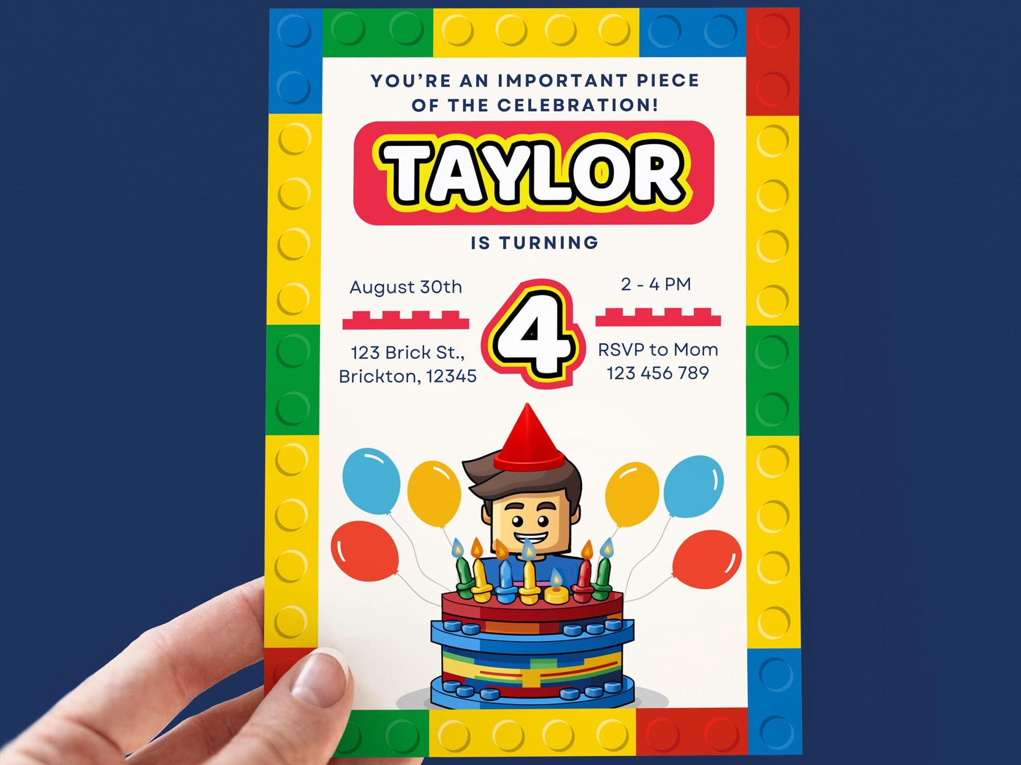 Building Blocks Birthday Invitation Building Bricks Kids Birthday Party ...