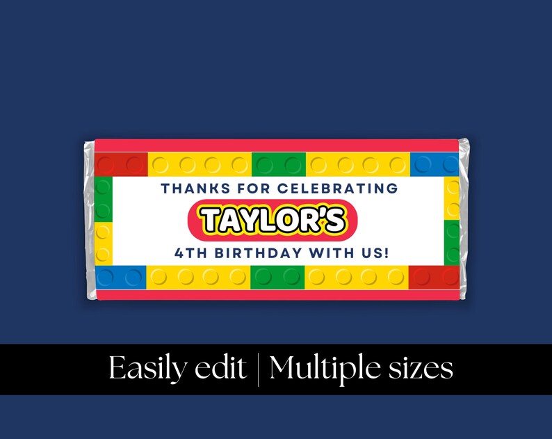 Bricks Birthday Chocolate Bar Candy Bar Wrapper, Building Blocks ...