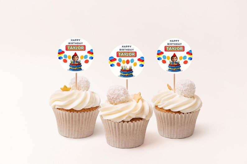 Bricks Birthday Cupcake Toppers Building Blocks Birthdaycupcake Toppers ...