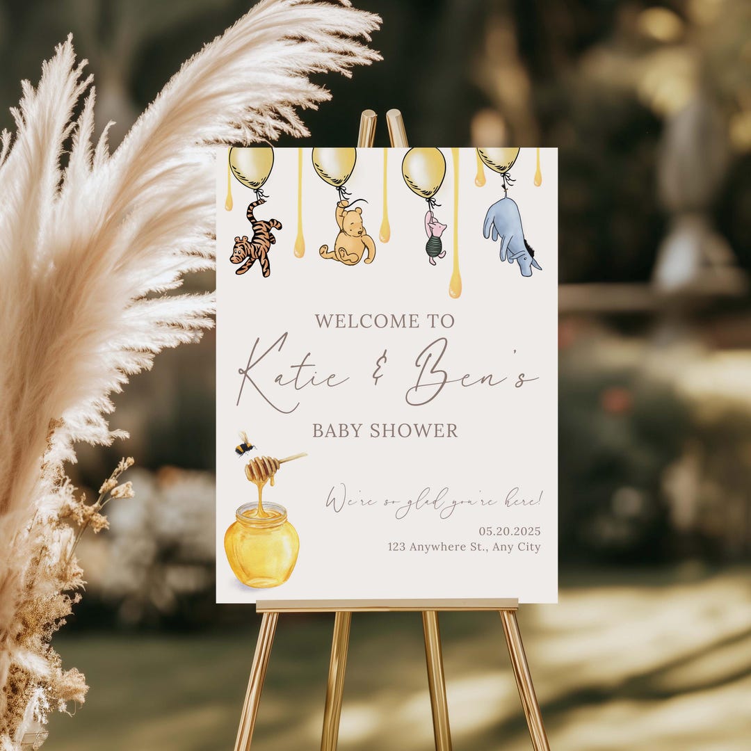 Classic Winnie the Pooh Baby Shower Welcome Sign, Editable Winnie the ...