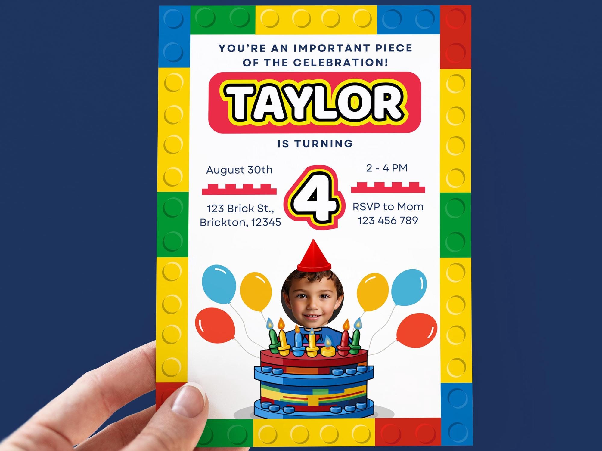 Building Blocks Birthday Photo Invitation Building Bricks Kids Birthday ...