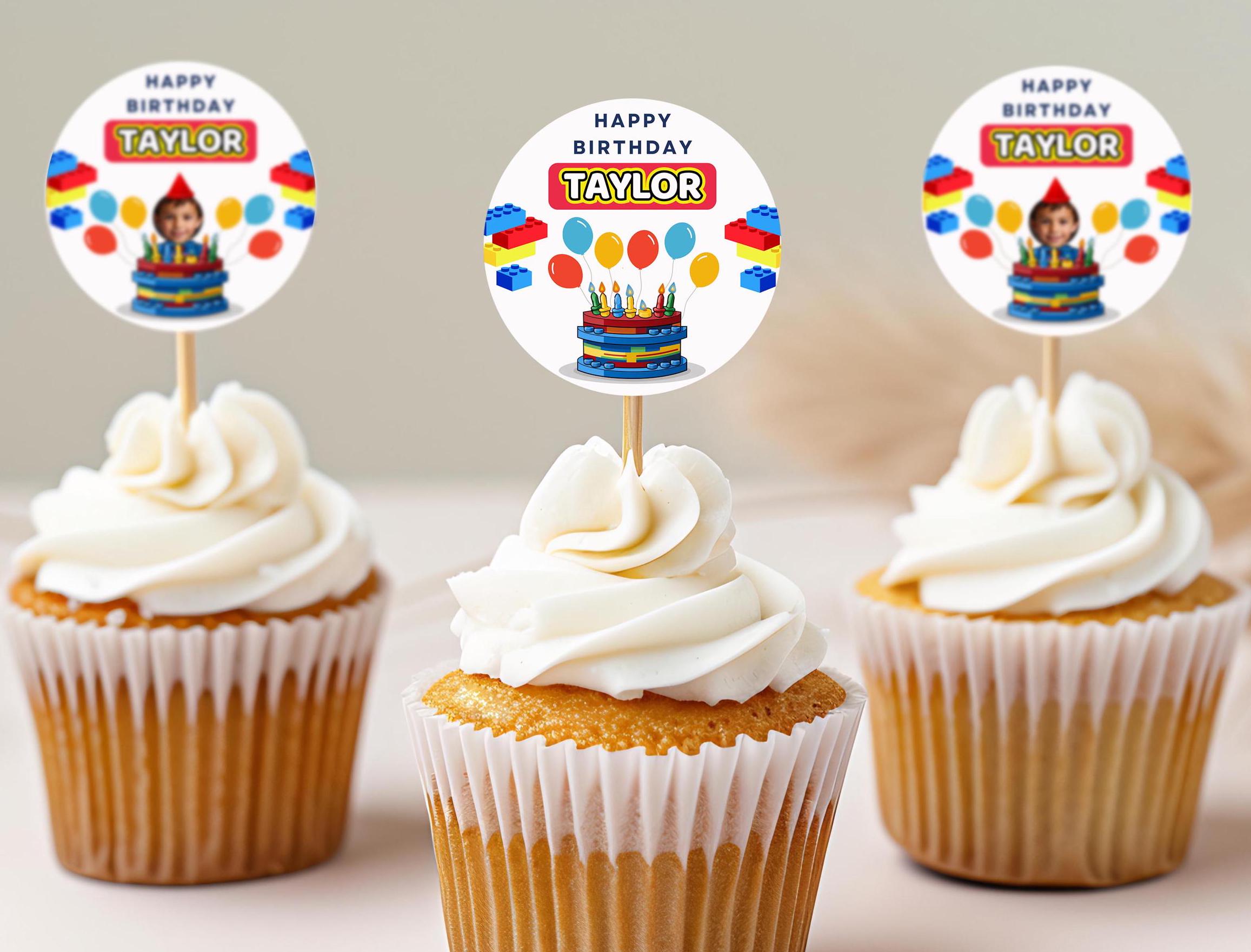 Bricks Birthday Cupcake Toppers Building Blocks Birthdaycupcake Toppers ...