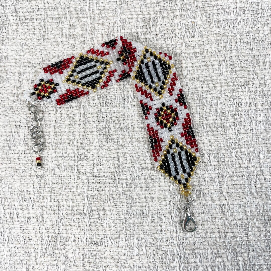 Diamond Pattern Hand Beaded, Original Design, Red White and Black - Etsy