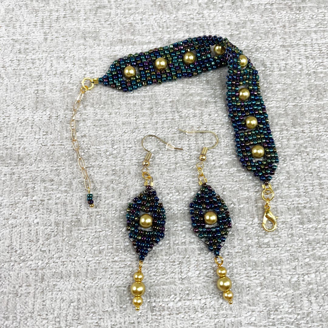 Hand Beaded Bracelet With Matching Earrings Set, Original Design ...