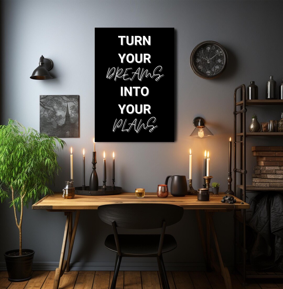 Turn Dreams Into Plans, Matte Canvas, Black and White, Motivational ...