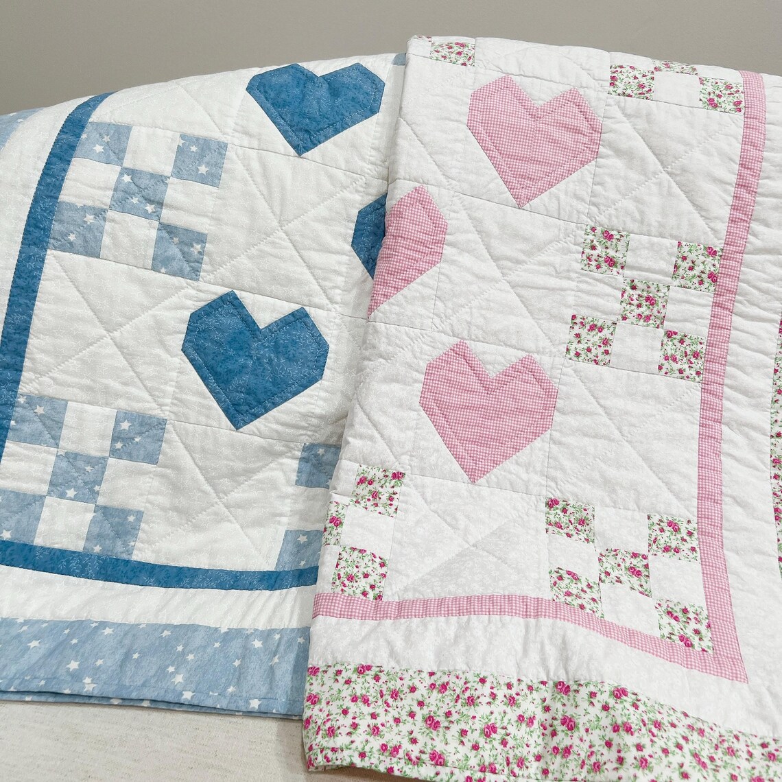 Heart Garden Handmade Quilted Baby Blanket Blue Baby Blanket Quilted ...