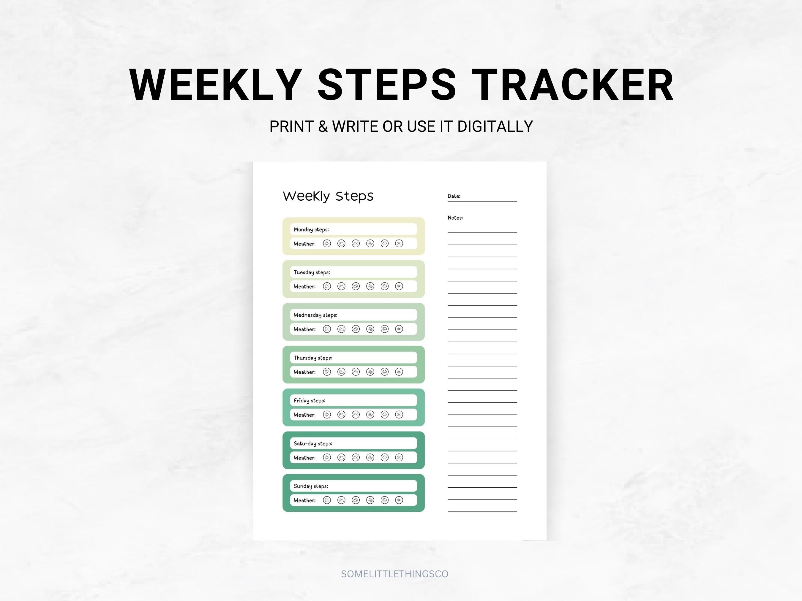 Steps Tracker Printable & Fillable PDF, Activity Tracker, Workout ...