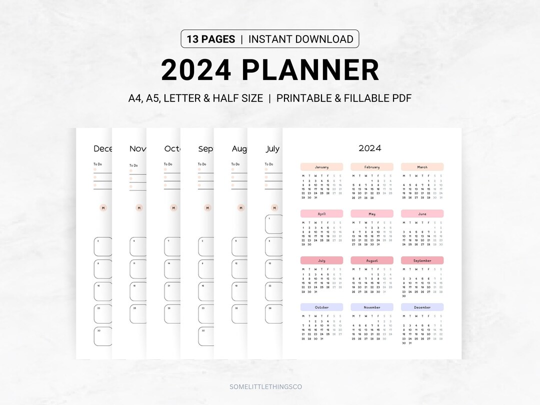 2024 Printable Planner & Fillable PDF, Task Tracker, Digital Planner ...