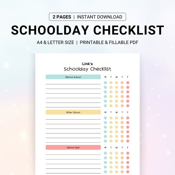 School Day Checklist - Etsy