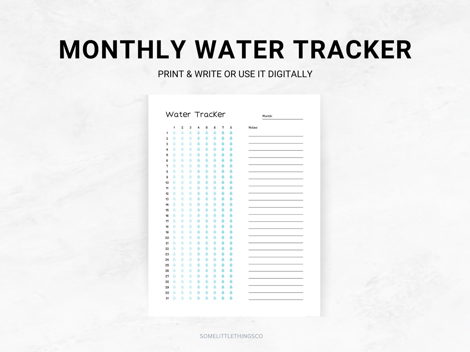 Water Tracker Printable & Fillable PDF Template, Mood Tracker, Fitness ...