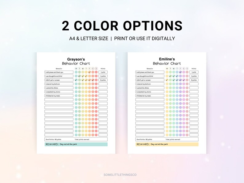 Behavior Chart for Kids, Printable & Fillable PDF, Good Bad Behavior ...