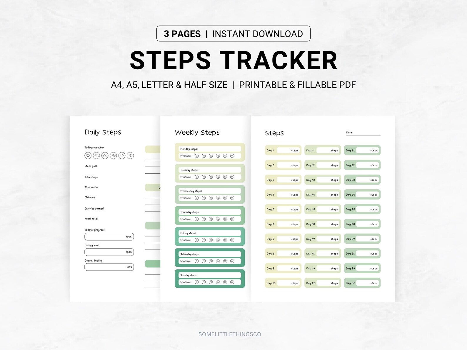 Steps Tracker Printable & Fillable PDF, Activity Tracker, Workout ...