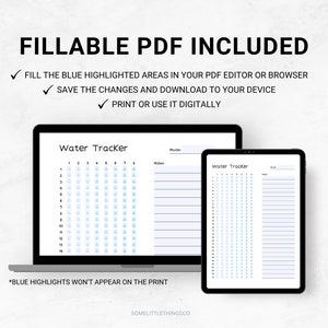 Water Tracker Printable & Fillable PDF Template, Mood Tracker, Fitness ...