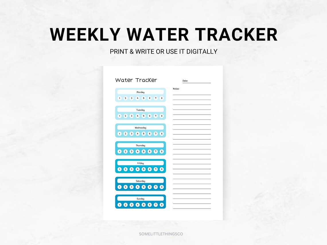 Water Tracker Printable & Fillable PDF Template, Mood Tracker, Fitness ...